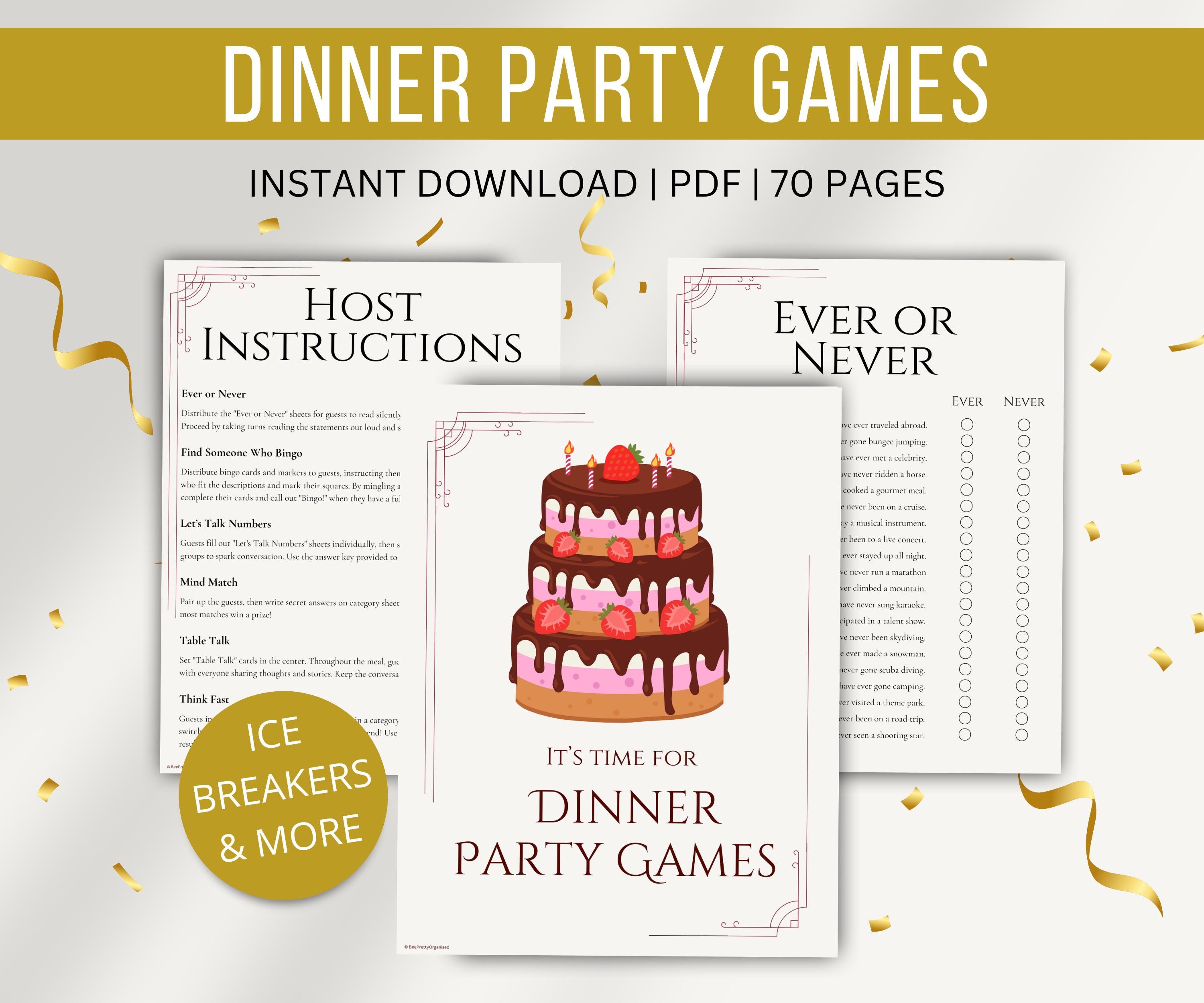 Printable Dinner Party Games | 70 Pages | PDF Download for Adults ...