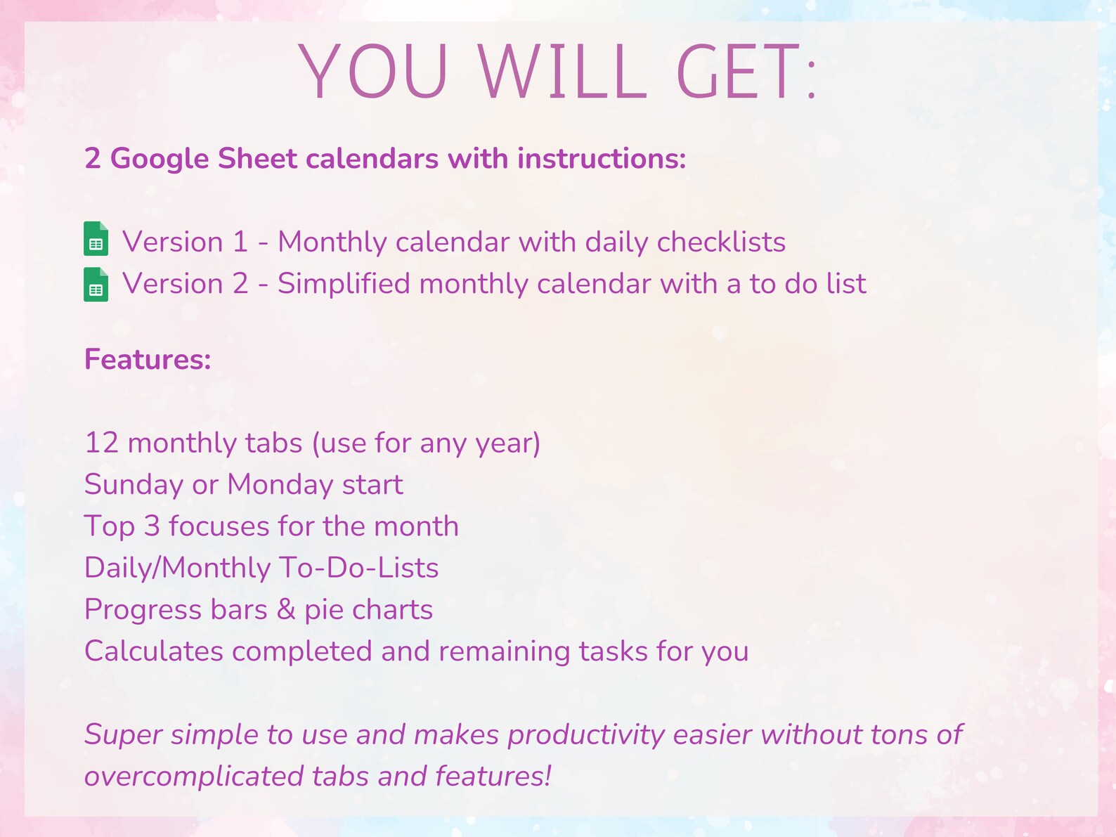 Digital Monthly Calendar | Google Sheets | Productivity Planner ...