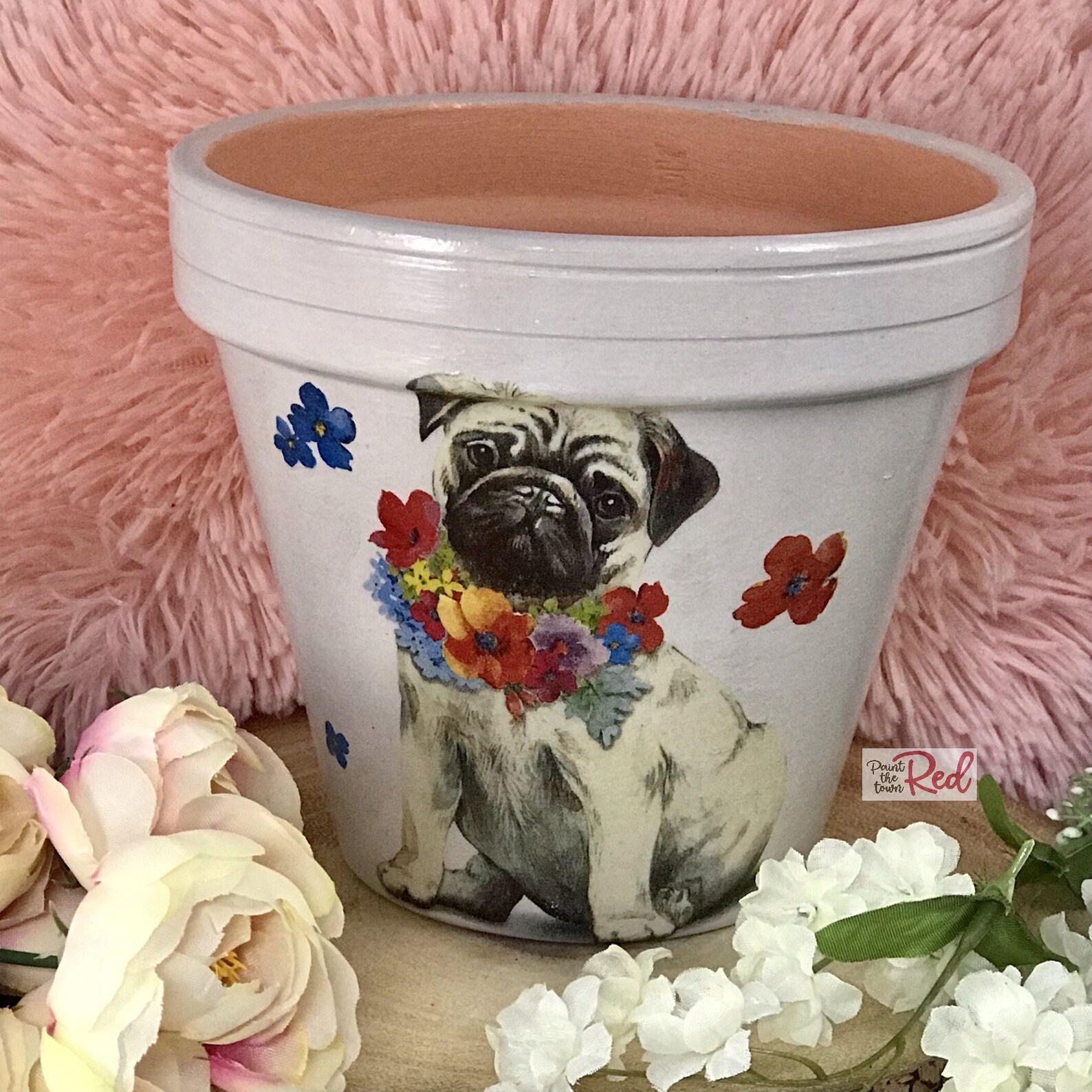 Pug dog plant pot with saucer XL pug planter Terracotta | Etsy