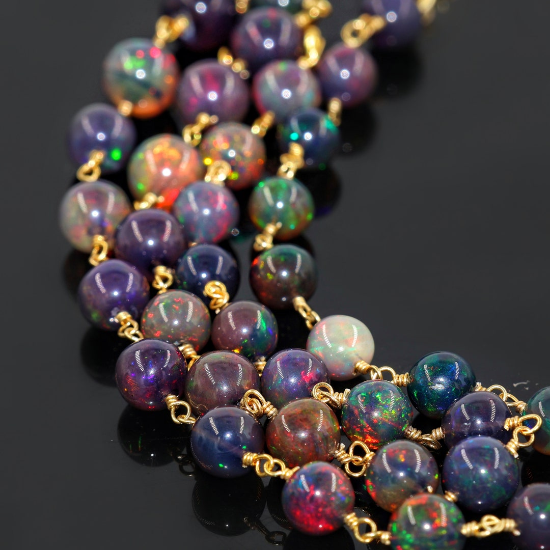 Unique Round Opal Beads Necklace, Fire Opal Beads Necklace, Wire Wrape ...