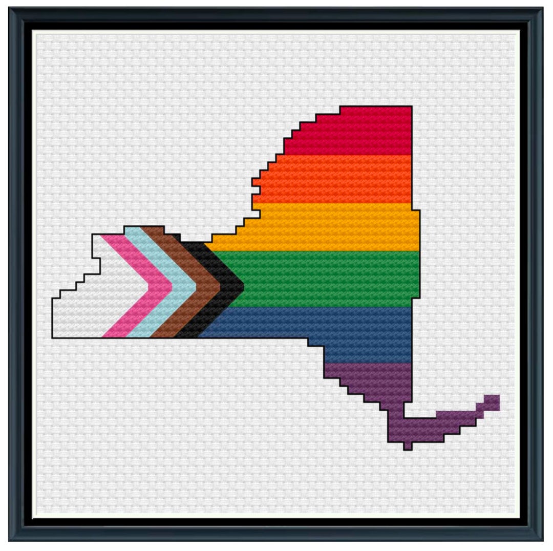 Progress Flag State Outline - LGBTQ Pride - 3 Inch Cross Stitch Pattern ...