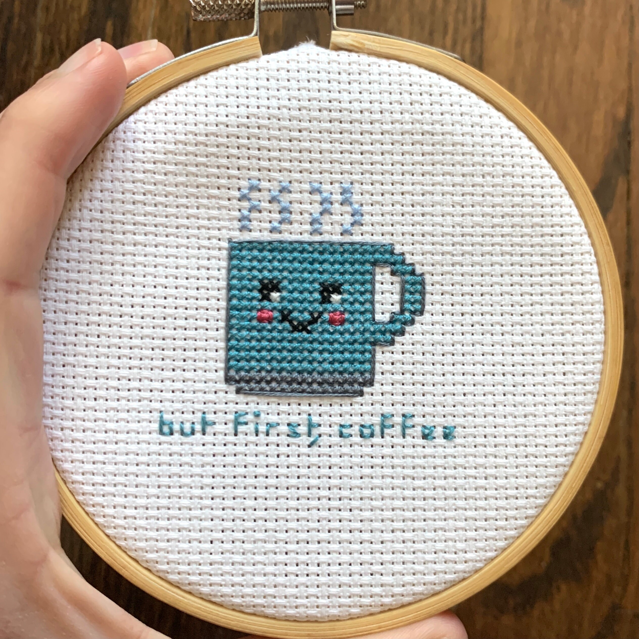 But First Coffee - Teal Coffee Mug Cute 3 Inch Cross Stitch Pattern ...