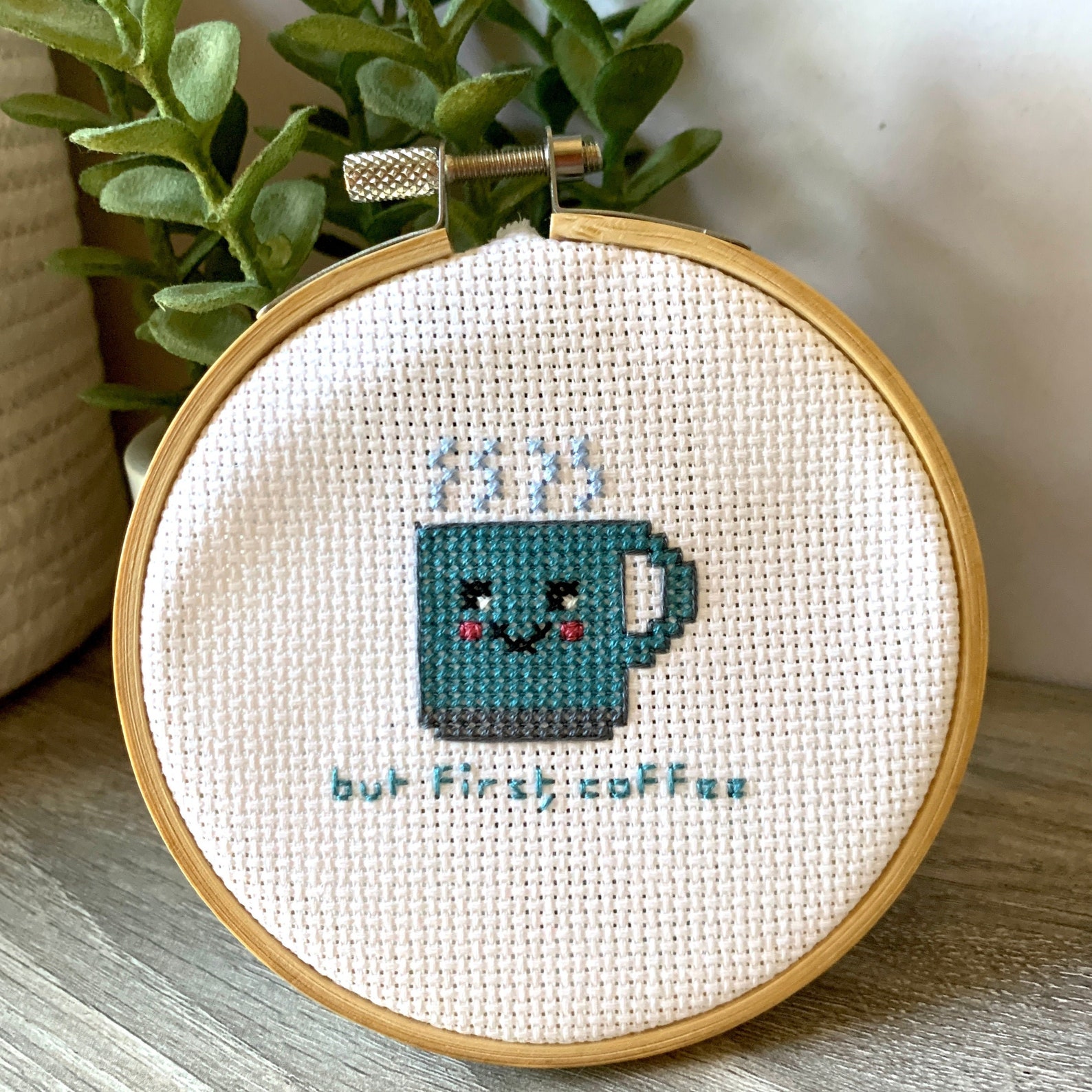 But First Coffee - Teal Coffee Mug Cute 3 Inch Cross Stitch Pattern ...
