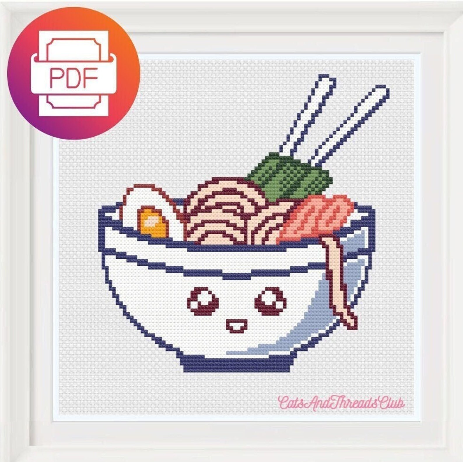 Smiley Ramen Bowl Cross Stitch Pattern (PDF Download) - Etsy