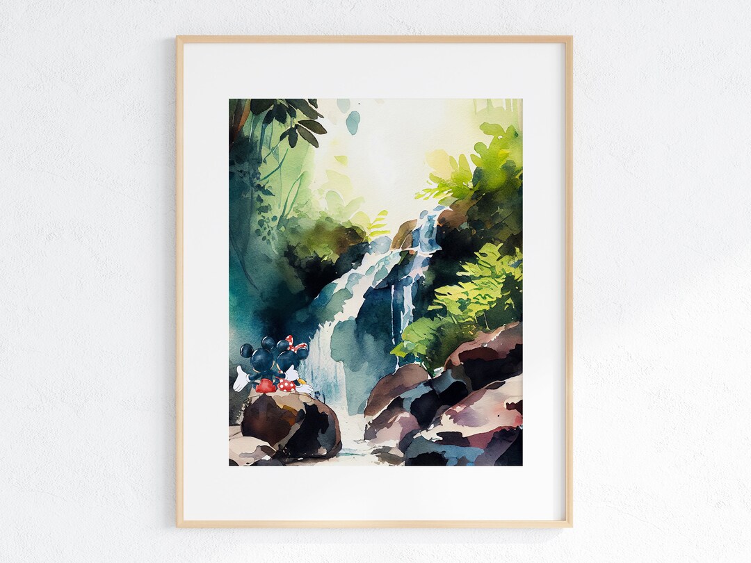 Waterfalls Mickey Minnie Mouse Watercolor Wall Print 8 X 10 Unframed Home Decor Waterfall Print ...