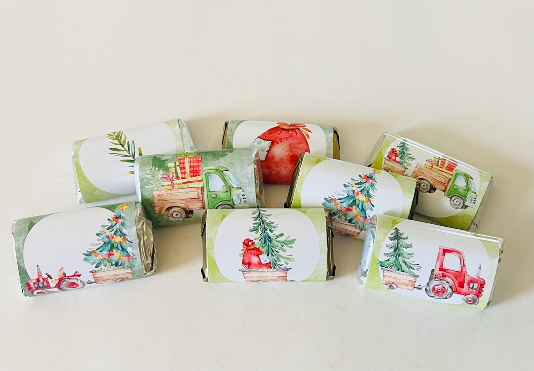 50 Christmas Tractors Mini Candy Bar Wrappers for Party Favors Small ...