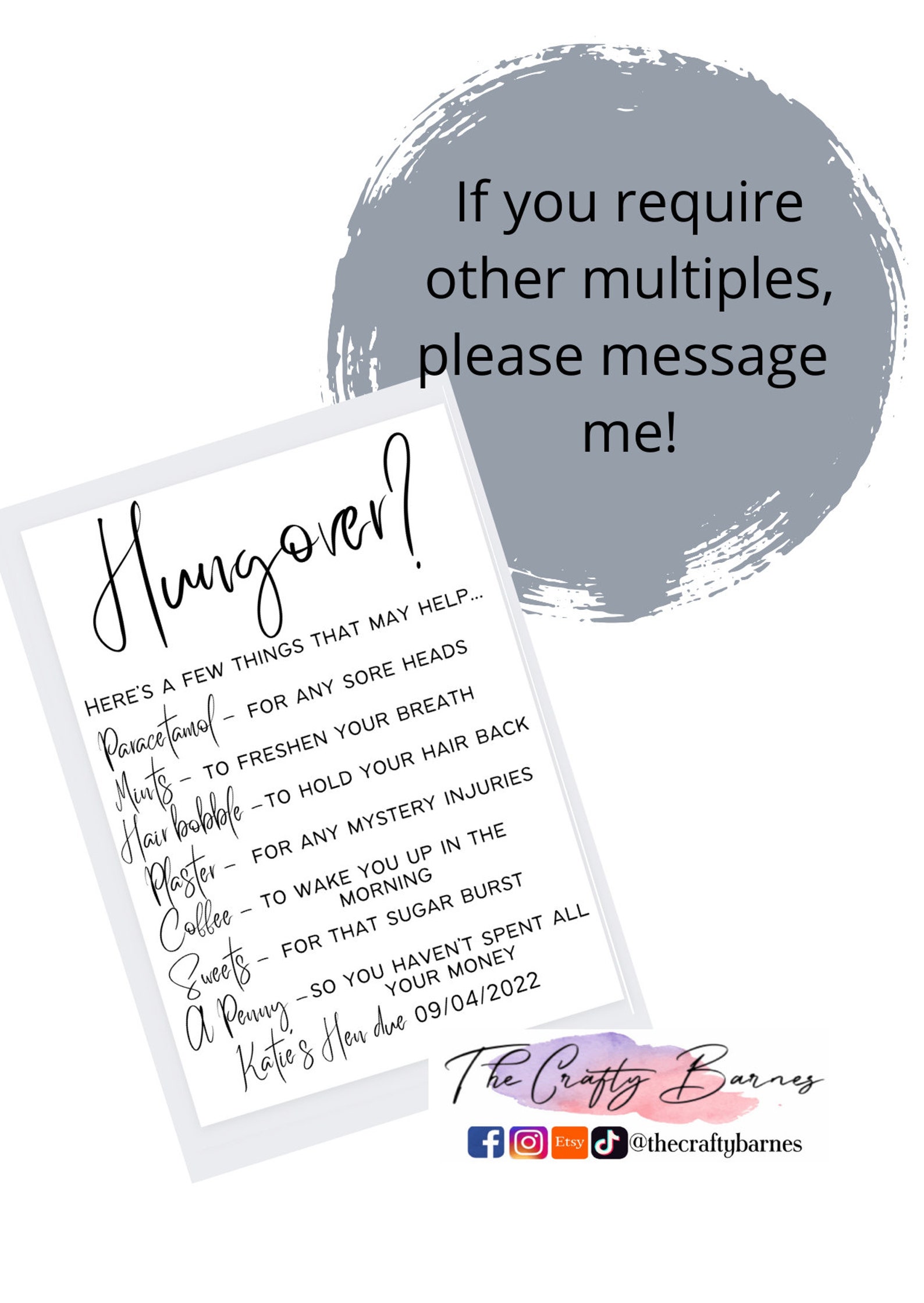 Hangover Recovery Kit Cards, Hungover Bag Cards, Printed Cards, Digital ...