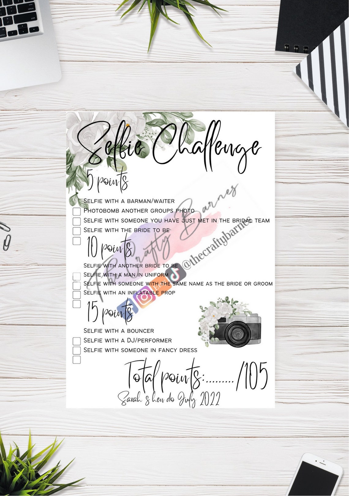 Personalised Selfie Challenge Cards, Hen Party Cards, Printed Cards ...