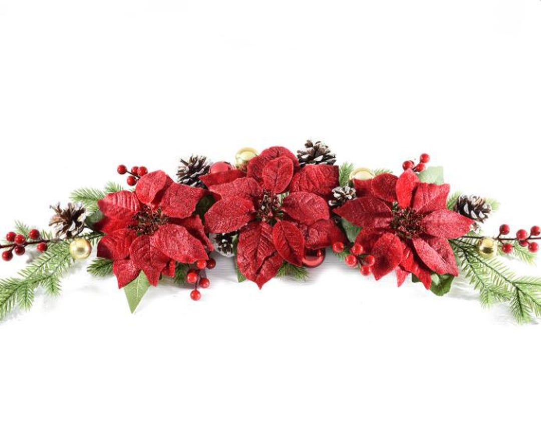 Christmas Festoon Artificial Poinsettia Pine Cones Berries 85 Cm - Etsy