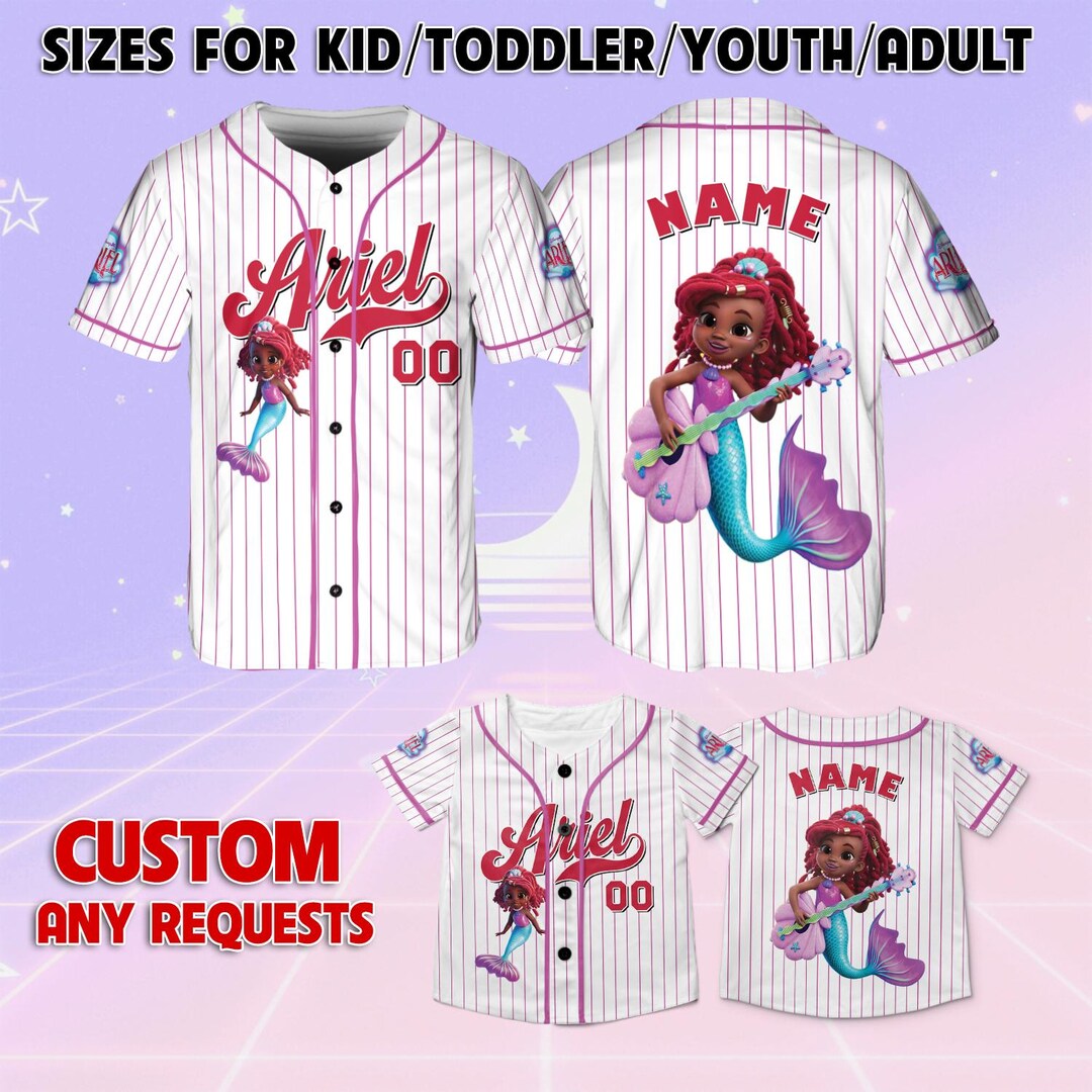 Ariel Mermaid Tales Ariel Baseball Jersey, Disney Ariel Kids Jersey ...