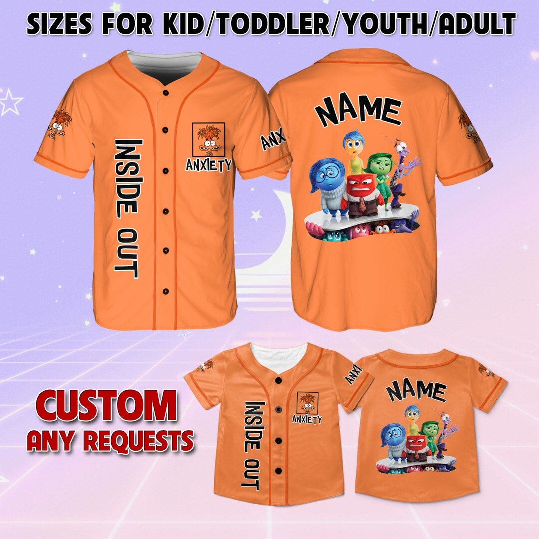 Inside Out Anxiety Baseball Jersey, Disney Anxiety Characters Jersey ...