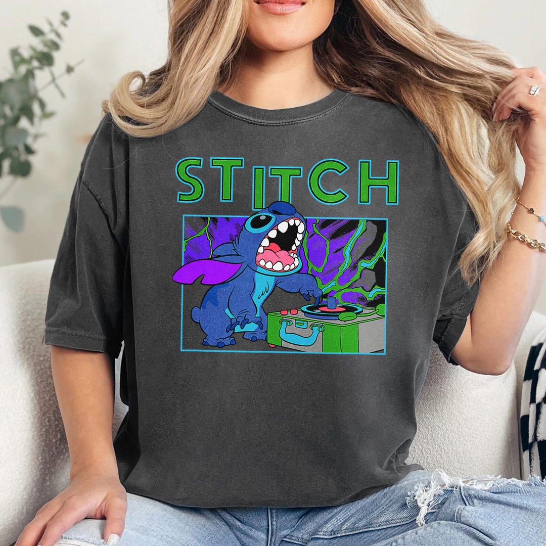 Disney Lilo and Stitch Cute Dj Stitch Playing Neon T-shirt, Cute Lilo ...