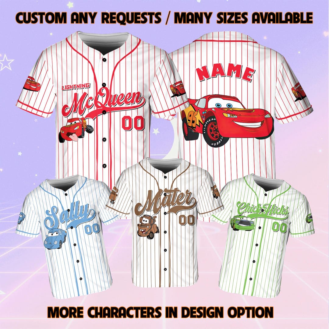 Disney Cars Baseball Jersey, Cars Movie Characters Jersey, Cars ...