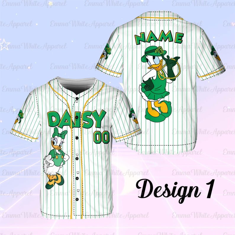 Daisy Duck Lucky Clover Baseball Jersey, Mickey and Friends St Patrick Day Jersey, Daisy Lucky ...