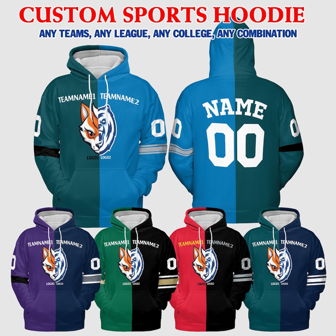 Custom Two Teams Color Hoodie, Personalized Name Number Matching Team Hoodie, Football House ...