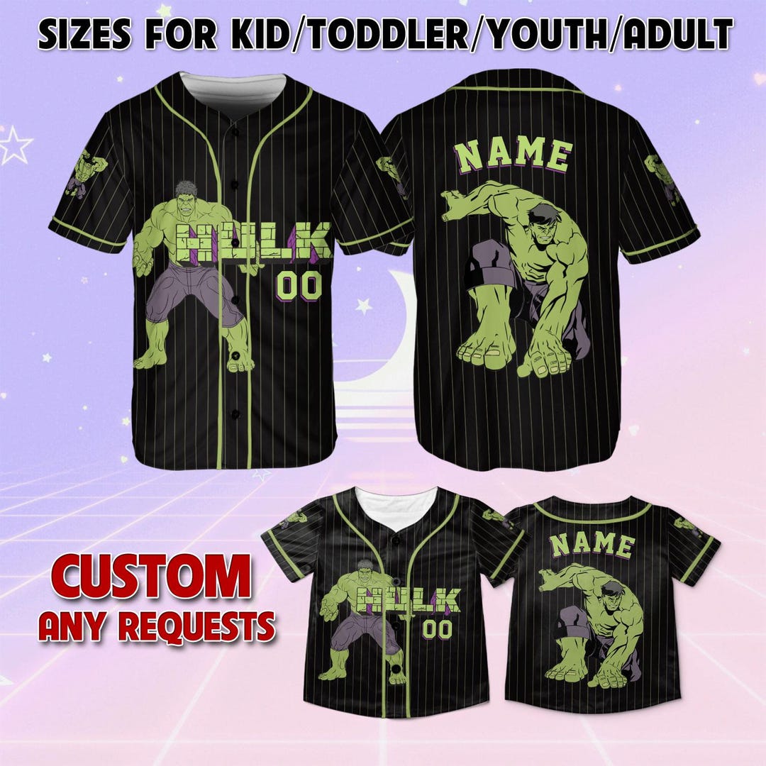 Marvel Hulk Baseball Jersey, Hulk Superhero Kids Jersey, Personalized ...