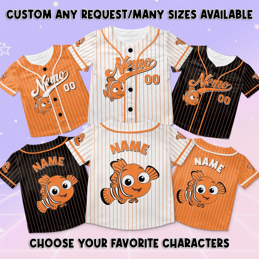 Finding Nemo Nemo Baseball Jersey, Disney Nemo Character Jersey, Disney ...