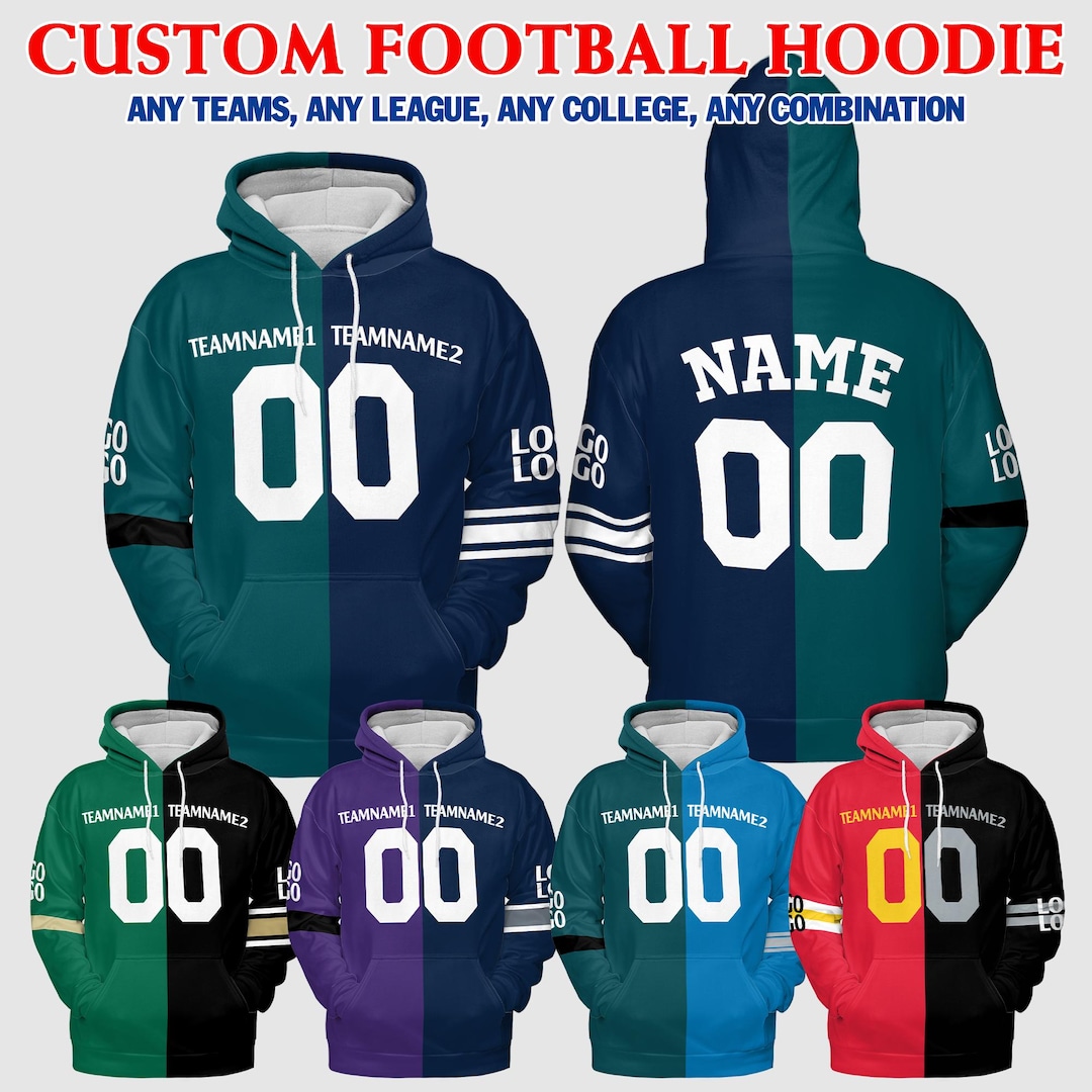 Custom Half and Half Sports Hoodie, Split Half Color House Divided ...