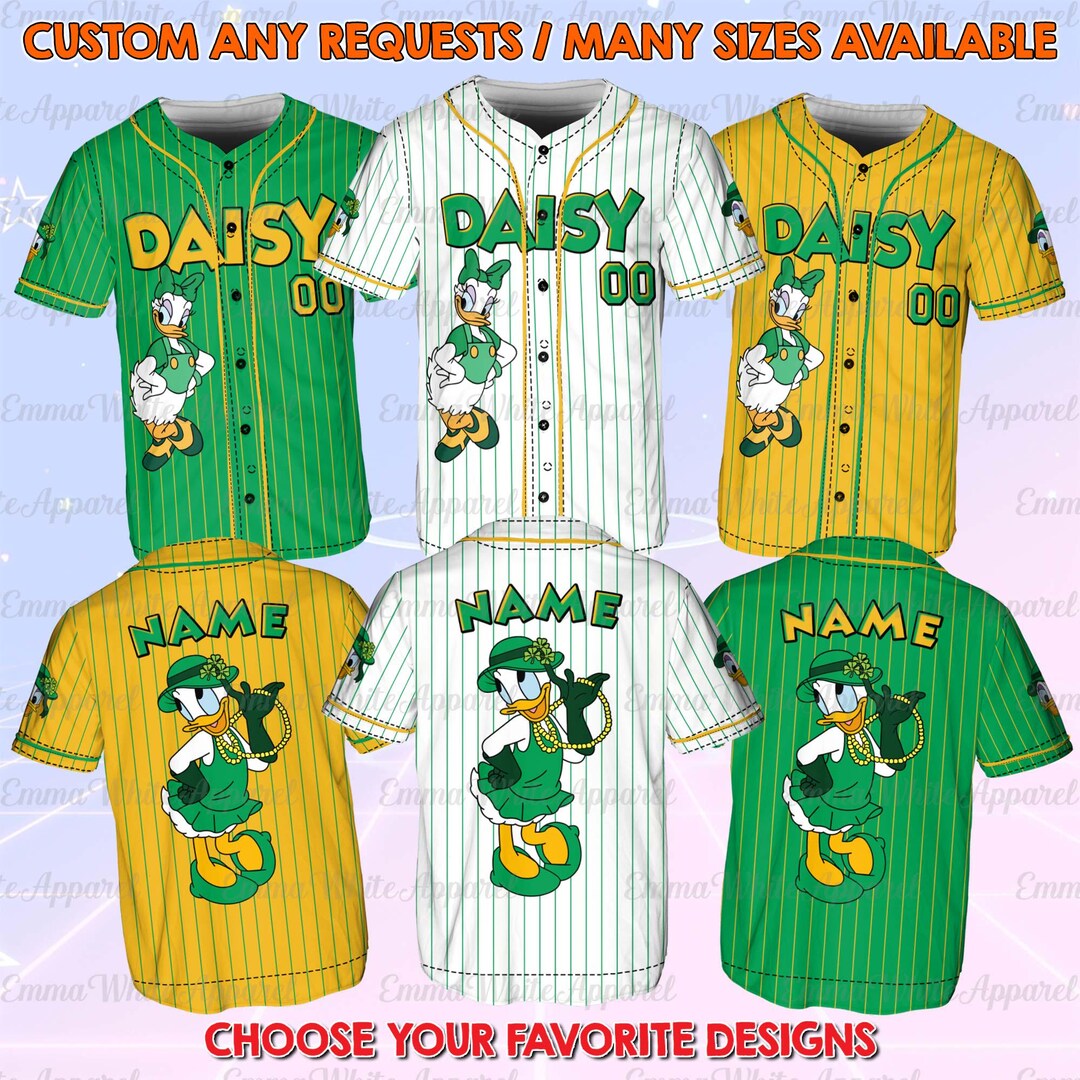 Daisy Duck Lucky Clover Baseball Jersey, Mickey and Friends St Patrick Day Jersey, Daisy Lucky ...