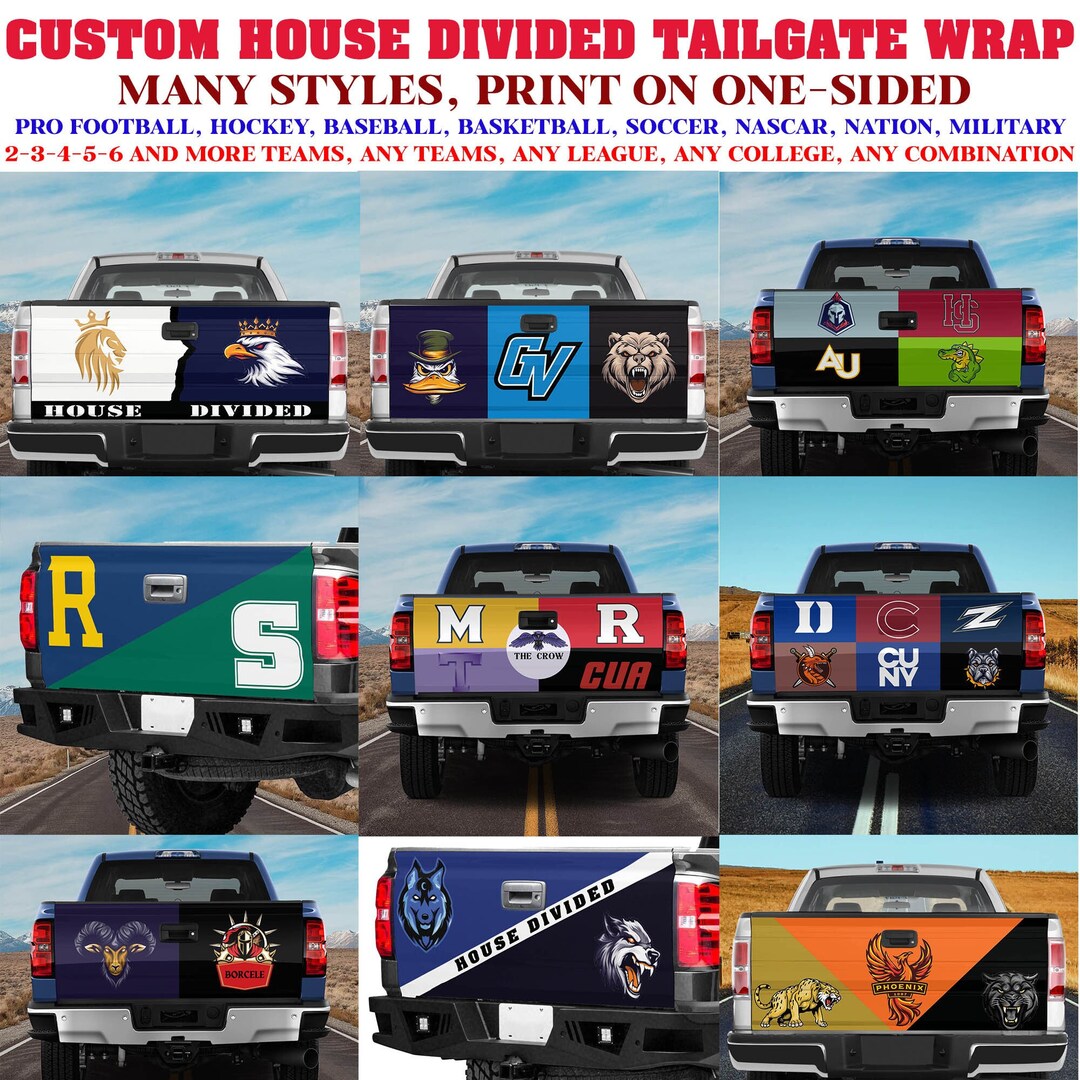 Custom House Divided Wood Tailgate Wrap, House Divided Football Vehicle ...