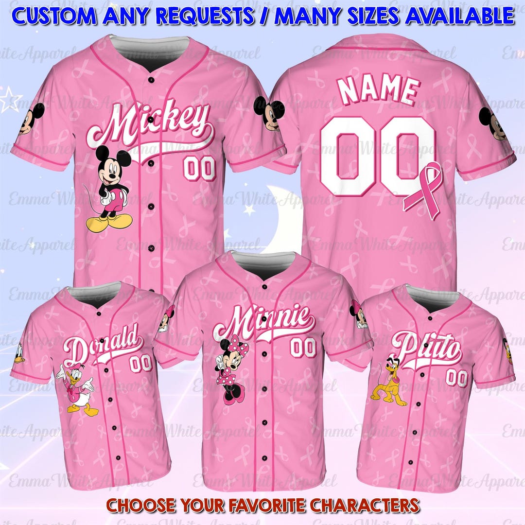 Disney Mickey and Friends Breast Cancer Awareness Baseball Jersey ...