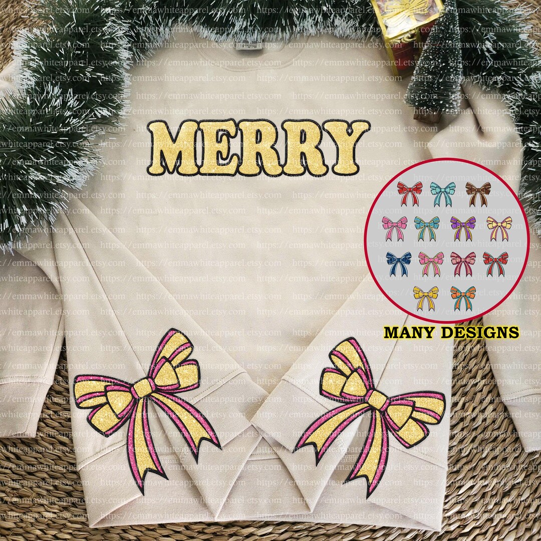 Glitter Merry Side Bow Sweatshirt, Glitter Christmas Bow Sweatshirt ...