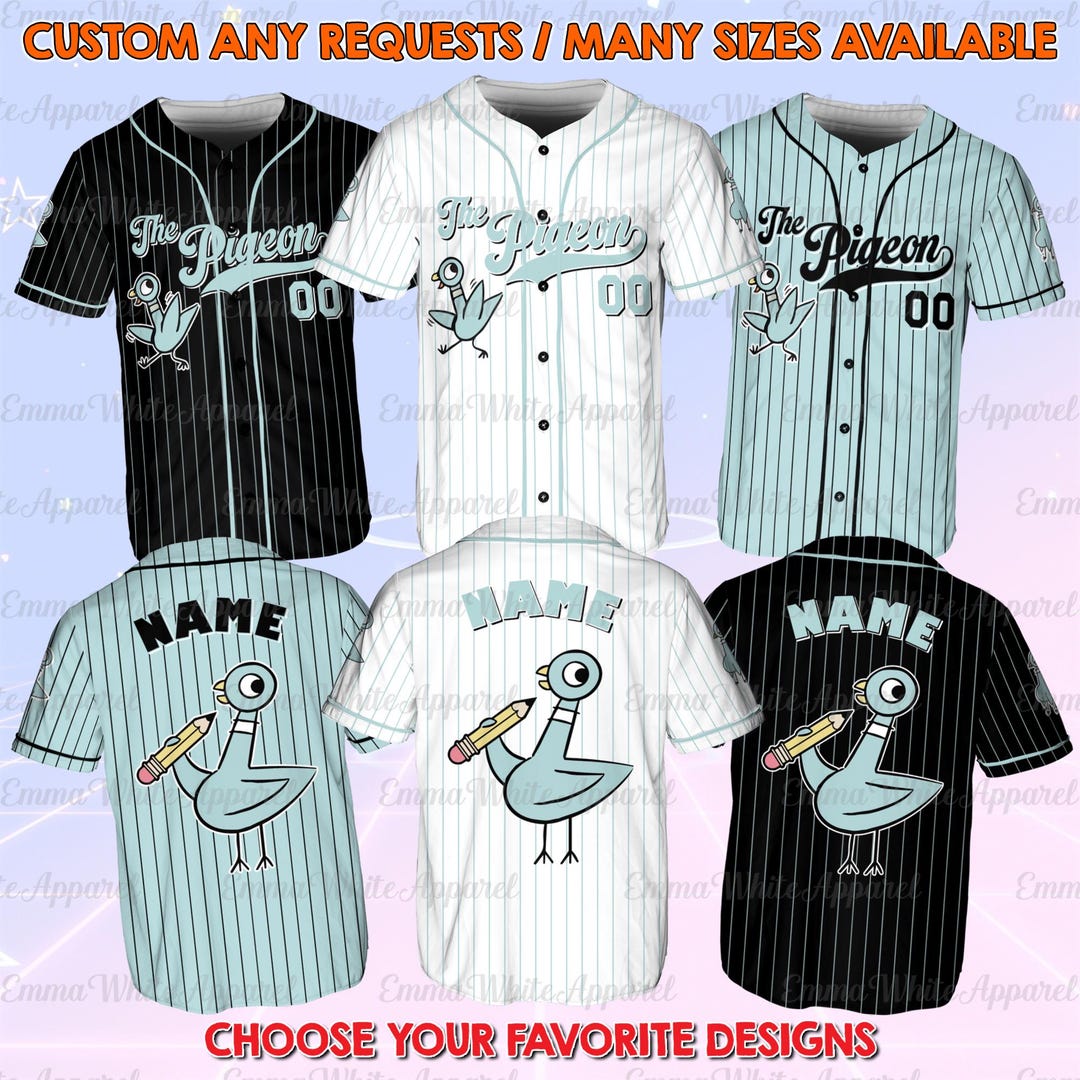 Elephant and Piggie the Pigeon Baseball Jersey, Cartoon Book the Pigeon ...