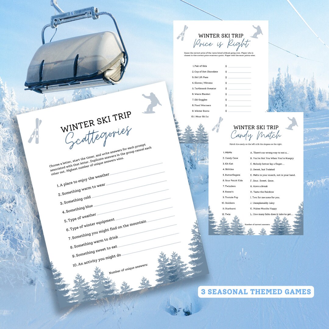 3 Winter Ski Trip Themed Party Games | Canva Templates | Family Games ...