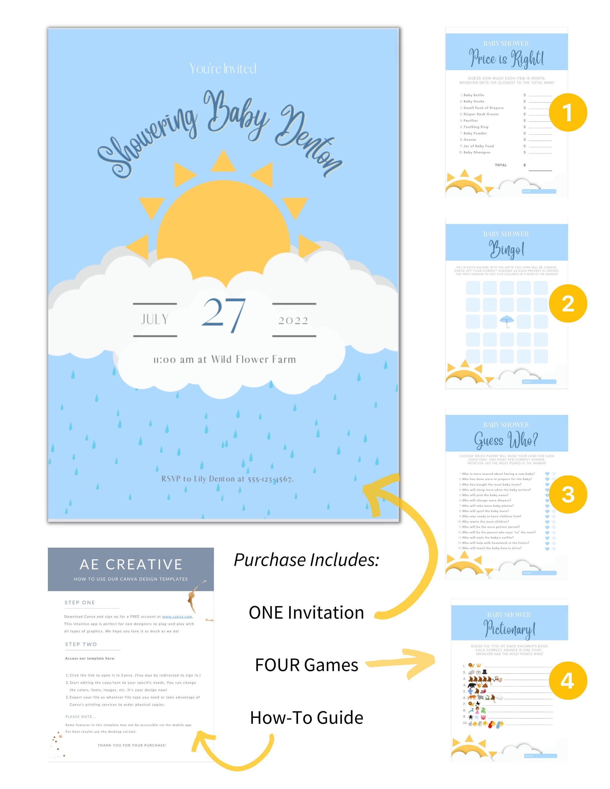 5 Weather Themed Baby Shower Templates Canva Templates Baby - Etsy