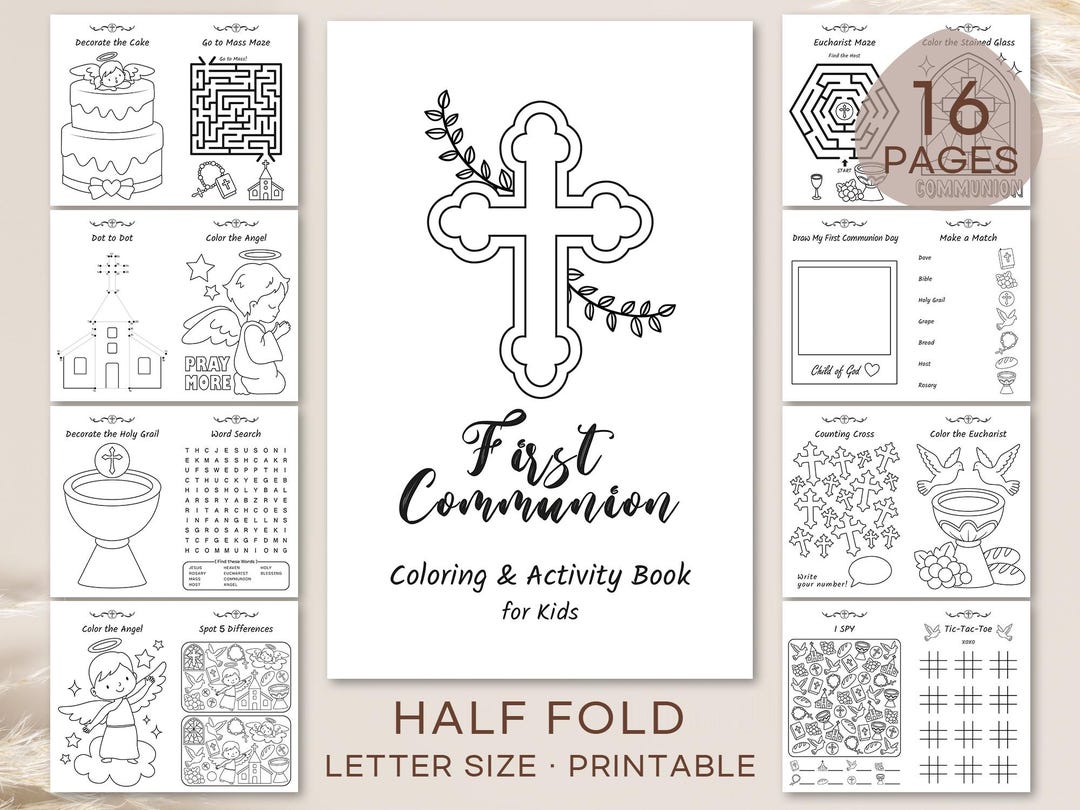 First Communion Activity Book: Religious Coloring Pages (digital ...