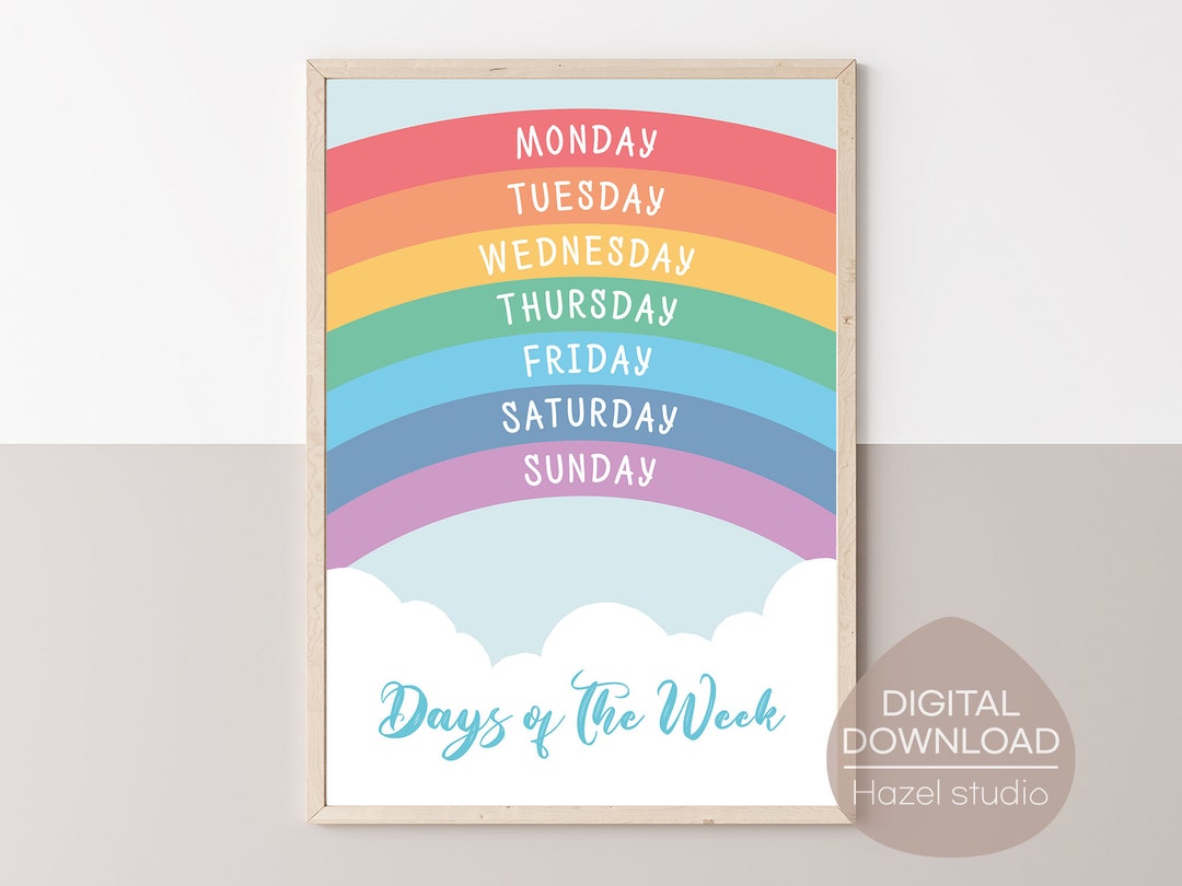 Days of the Week Poster, Rainbow Print, Montessori Homeschool ...