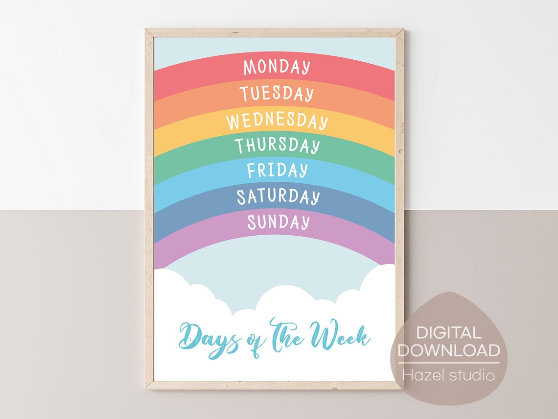 Days of the Week Poster Rainbow Print Montessori Homeschool - Etsy