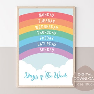 Days of the Week Poster Rainbow Print Montessori Homeschool - Etsy