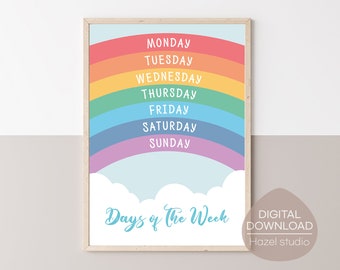 Days of the Week Poster Rainbow Print Montessori Homeschool | Etsy