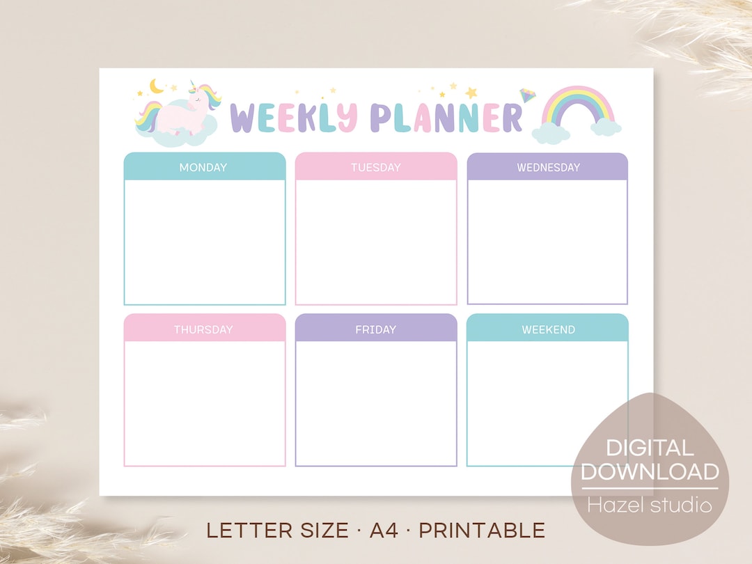 Kids Weekly Planner, Unicorn Daily Planner, Homeschool Planner, Kids ...