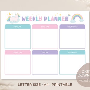 Kids Weekly Planner, Unicorn Daily Planner, Homeschool Planner, Kids ...