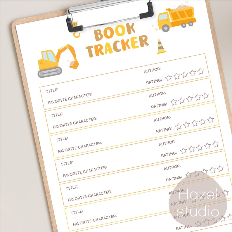 Construction Truck Reading Log Book Tracker for Boy Reading - Etsy