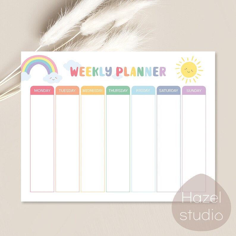 Kids Weekly Planner Rainbow Daily Planner Homeschool - Etsy