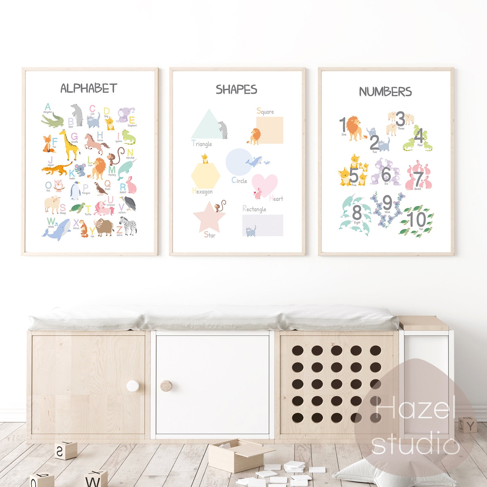 Educational Posters Set of 3, Alphabet,shapes, Numbers Prints ...