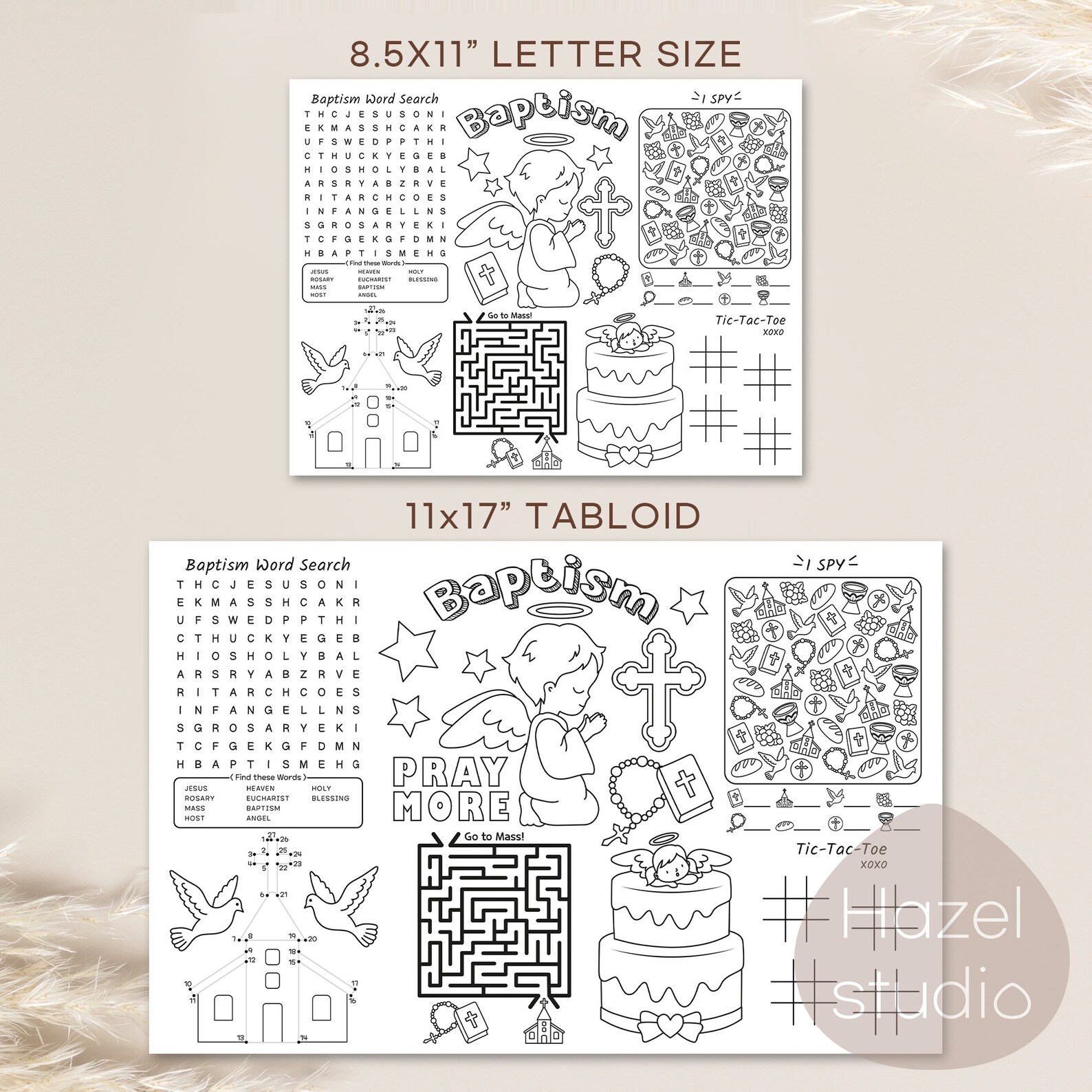 Baptism Activity Mat, First Communion Coloring&activity Sheet ...
