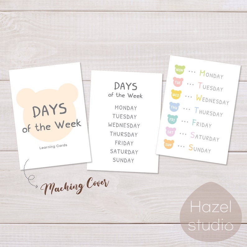 Day of the Week Flash Cards Days Cards Montessori Materials - Etsy