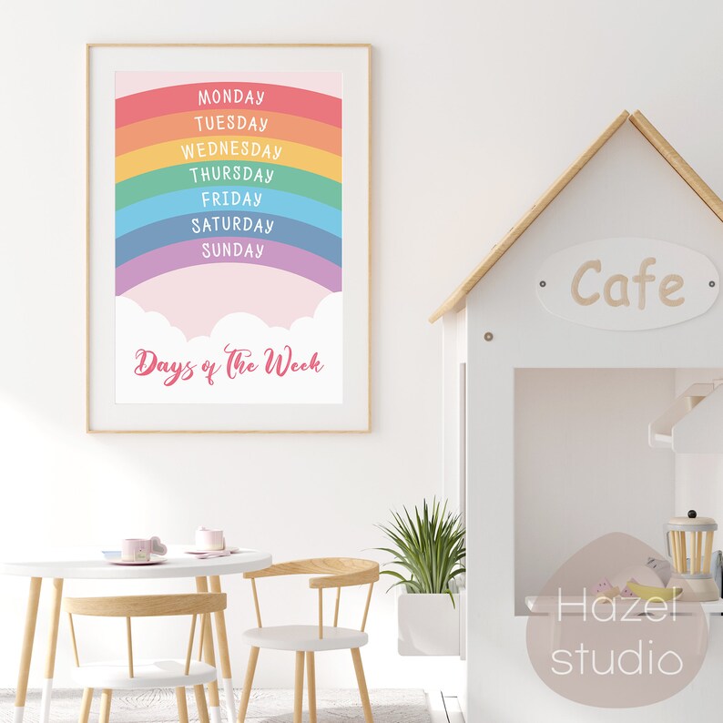 Days of the Week Poster Rainbow Print Montessori Homeschool | Etsy