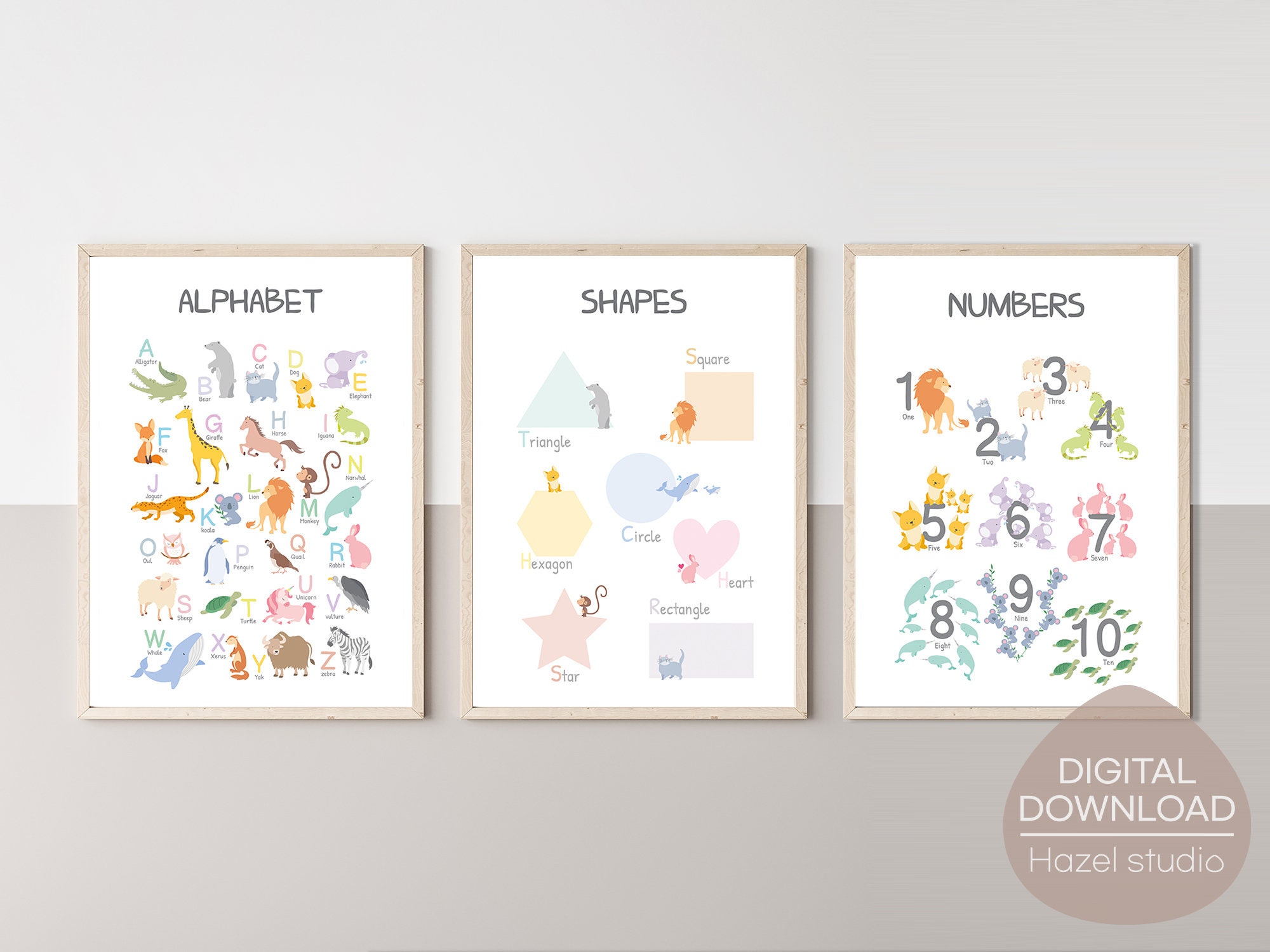 Educational Posters Set of 3 Alphabetshapes Numbers Prints - Etsy