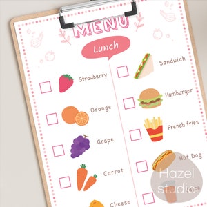 Pretend Play Restaurant Menu, Kids Kitchen Play Menus, Preschool Kids ...