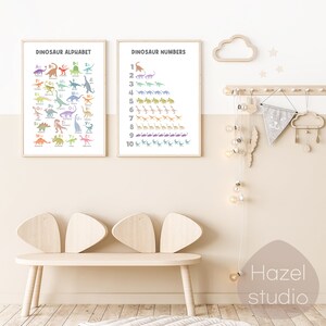 Educational Posters Set of 2, Dinosaur Alphabet, Numbers Prints ...
