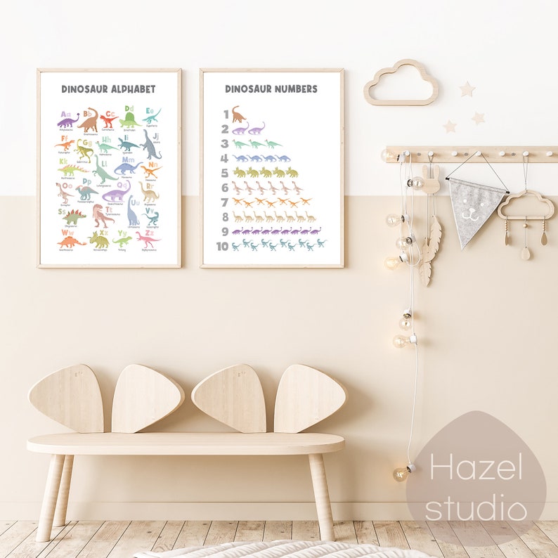 Educational Posters Set of 2 Dinosaur Alphabet Numbers - Etsy