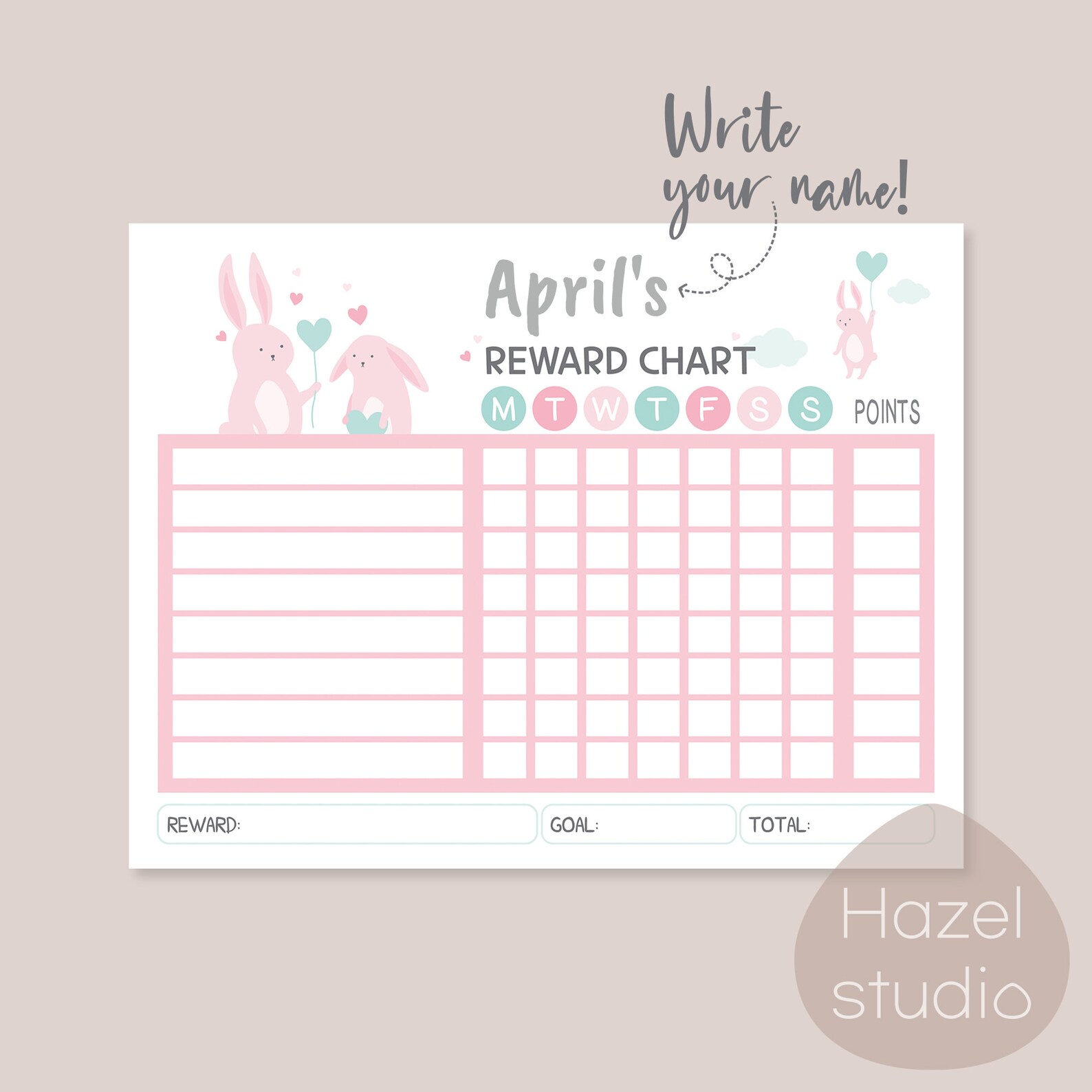 Bunny Reward Chart Rabbit Sticker Behavior Chart Weekly Kids - Etsy