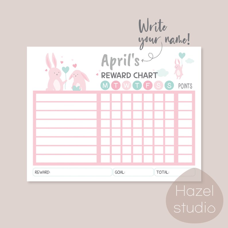 Bunny Reward Chart Rabbit Sticker Behavior Chart Weekly Kids - Etsy