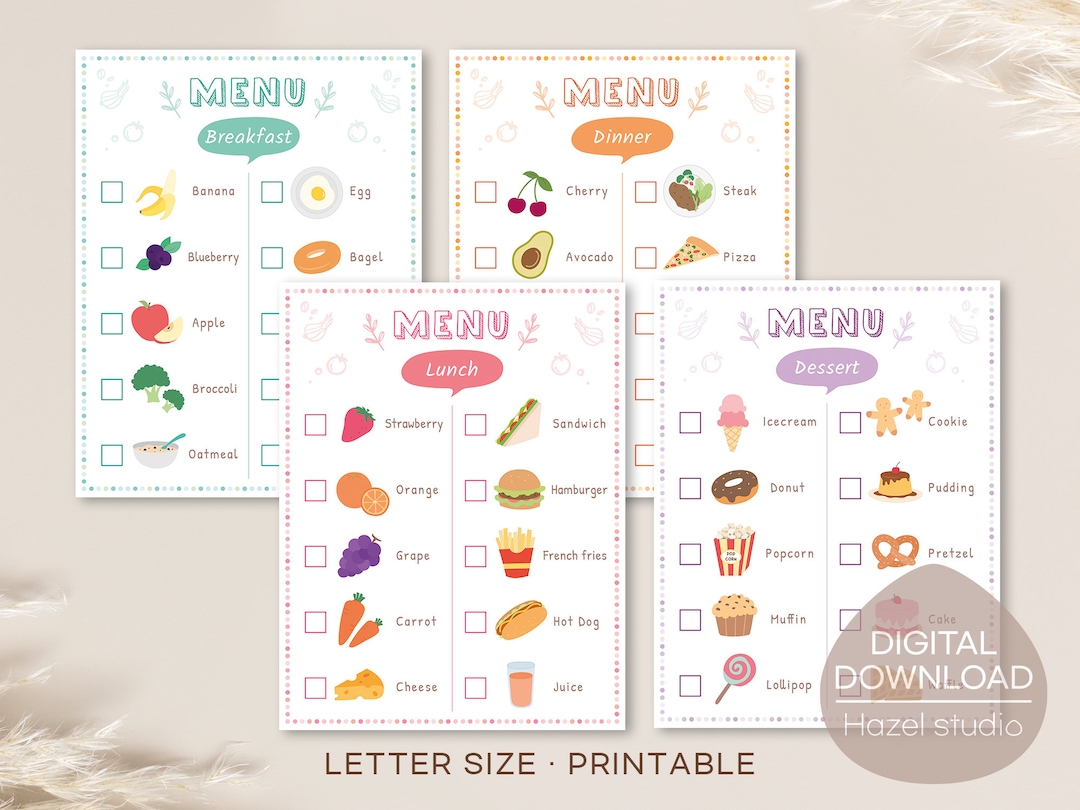Pretend Play Restaurant Menu, Kids Kitchen Play Menus, Preschool Kids ...