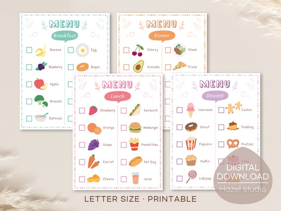 Food Children's Menu Template Design Print Kids Activity Menu DIY ...